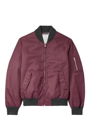Brunello Cucinelli Padded Cashmere-trimmed Shell Bomber Jacket - Burgundy