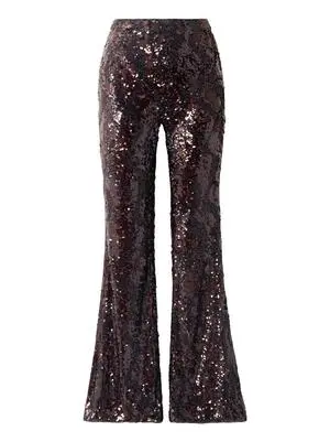 Veronica Beard Collier Sequined Satin Flared Pants - Brown