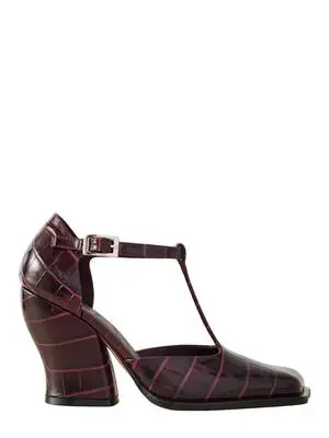 Loewe Onda Croc-effect Leather Pumps - Burgundy