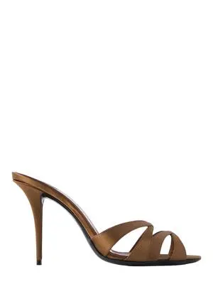 Saint Laurent Chandelle Satin Mules - Brown