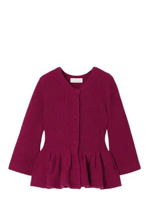 LIBEROWE Ruffled Cashmere Peplum Cardigan - Red