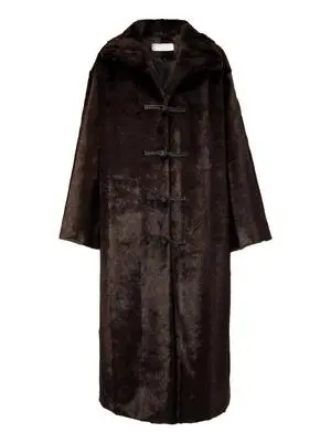 RÓHE Leather-Trimmed Plush Longline Coat Brown