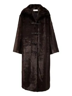 RÓHE Leather-Trimmed Plush Longline Coat Dark Brown