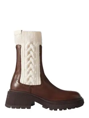 JIMMY CHOO Tamia 70 Cable-knit Chelsea Boots - Brown