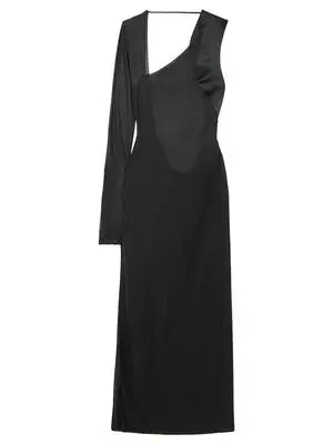 Galvan Modernist One-sleeve Satin And Stretch-tulle Midi Dress - Black