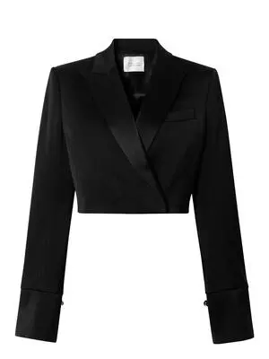 Galvan Strata Cropped Duchesse-satin Blazer - Black