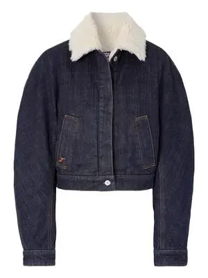 Jacquemus The Ovalo Fleece-trimmed Denim Jacket - Dark Denim