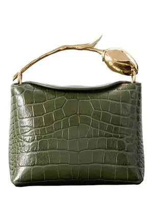 Erdem Bloom Mini Croc-effect Leather Clutch - Green