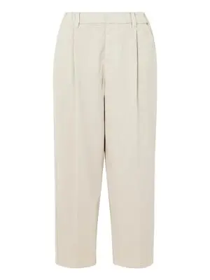 Brunello Cucinelli Cropped Pleated Tapered Stretch-cotton Twill Trousers - White