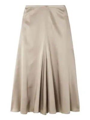 Brunello Cucinelli Silk-satin Midi Skirt - Brown