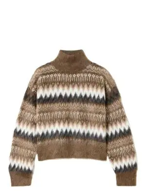Brunello Cucinelli Cropped Intarsia-knit Turtleneck Sweater - Brown