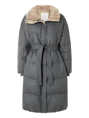 Brunello Cucinelli Belted Quilted Wool Down Coat - Gray