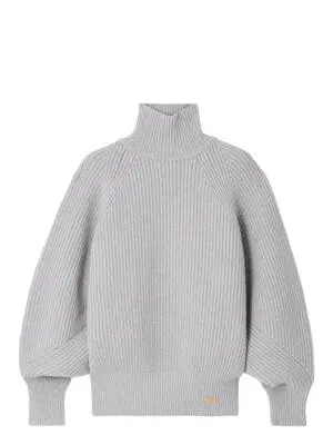 Balmain Ribbed Wool Turtleneck Sweater - Gray