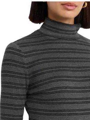 Veronica Beard Nate Striped Ribbed Mock-neck Top - Heather Gr