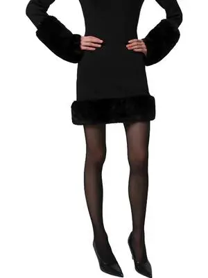 Apparis Meadow Stretch Crepe Miniskirt With Faux Fur Trim Noir /noir