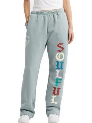 THE MAYFAIR GROUP Cotton Blend Wide Leg Sweatpants - Dusty Blue