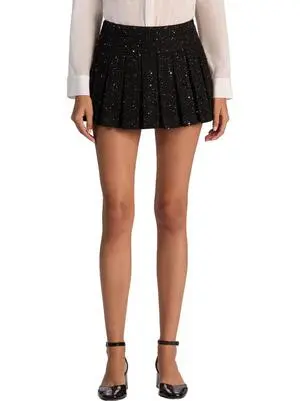 Alice + Olivia Emilie Embellished Tweed Mini Skort - Black