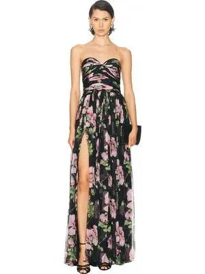Oscar De La Renta Strapless Chiffon Gown - Navy & Pink