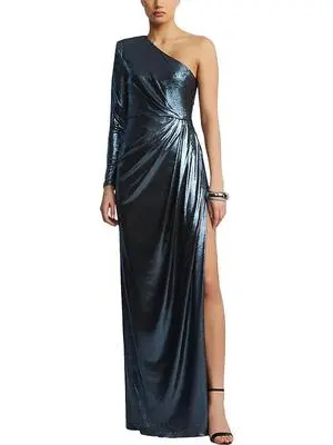 Bcbgmaxazria Strong Shoulder Gown - Metallic Blue