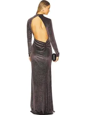 THE SEI Open Back Long Sleeve Gown - Cocoa