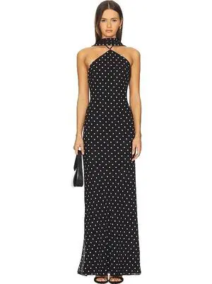 STONE COLD FOX X Avery Gown - Black & White Polka Dot
