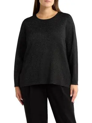 Eileen Fisher Metallic Shimmer Wool Blend Crewneck Sweater - Black