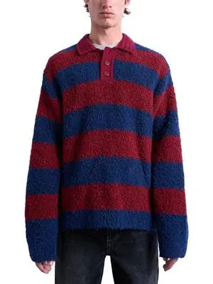 Topman Oversize Stripe Bouclé Polo Sweater - Burgundy