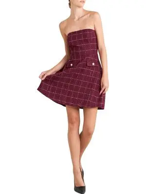FREEMARKET Bouclé Tweed Strapless Mini Dress - Wine