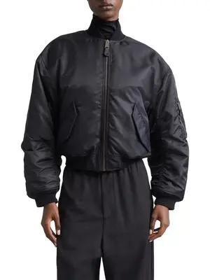 Balenciaga Ruched Sleeve Satin Bomber Jacket 1000 Black