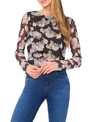 Ted Baker London Floral Mesh Top - Rich Black