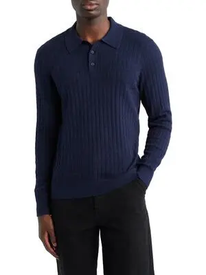 WAX LONDON Oban Diamond Stripe Cotton & Cashmere Polo Sweater - Navy