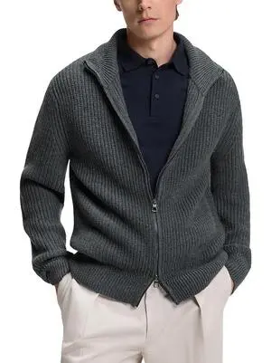 BOSS X Beckham Hilustre Ribbed Zip Front Sweater