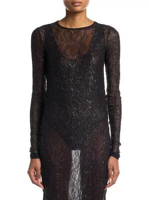 Wardrobe.NYC Lace Tank Bodysuit - Black / Silver
