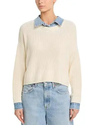 Vintage Havana Denim Trim Pullover Sweater - Ivory