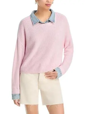 Vintage Havana Denim Trim Pullover Sweater - Pink