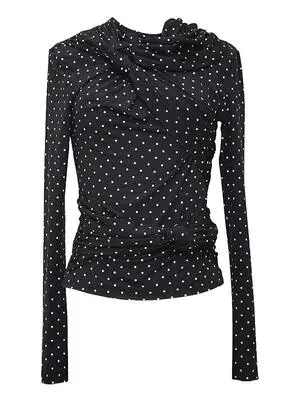 Rokh Knotted Jersey Top - Dotted Black
