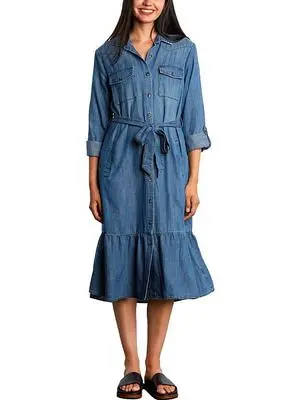 BILLY T Ruffled Belted Shirtdress - Denim