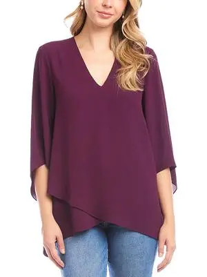 Karen Kane Bracelet Sleeve Asymmetric Top - Eggplant