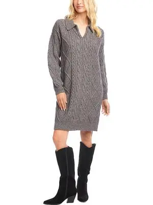 Karen Kane Cable Knit Sweater Dress - Dark Grey
