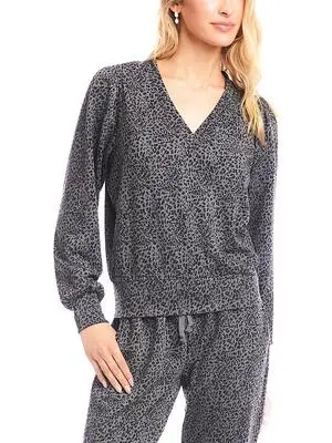 Karen Kane Printed Puff Sleeve V-neck Sweatshirt - Print