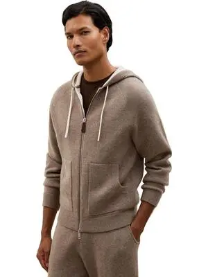 REISS Sheffield Atelier Cashmere-blend Zip Hoodie - Mouse Brown Melange