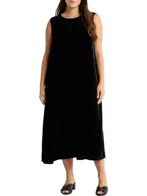 Eileen Fisher Sleeveless Velvet Midi Dress - Black