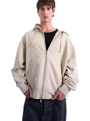 Topman Heavyweight Cotton Blend Zip Hoodie - Stone