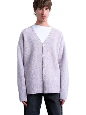 Topman Twist Yarn V-neck Cardigan - Lilac