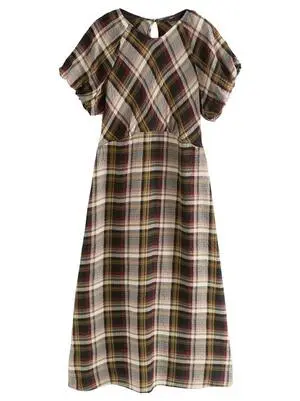 NEXT Plaid Puff Sleeve Midi Dress - Check