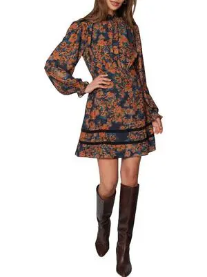 LOST + WANDER Ember Bloom Floral Print Long Sleeve Minidress - Black-multi-floral