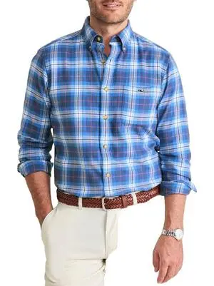 Vineyard Vines Muskeget Plaid Cotton Flannel Button-down Shirt - Tide Blue