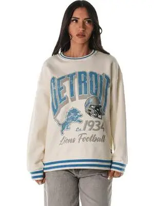 THE WILD COLLECTIVE Detroit Lions Oversized Vintage French Terry Sweatshirt - Cream