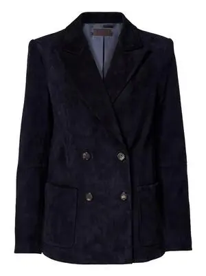 Stouls Suede Double-breasted Blazer - Blue