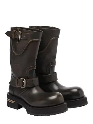 Balenciaga Venom Debossed Leather Boots - Brown
